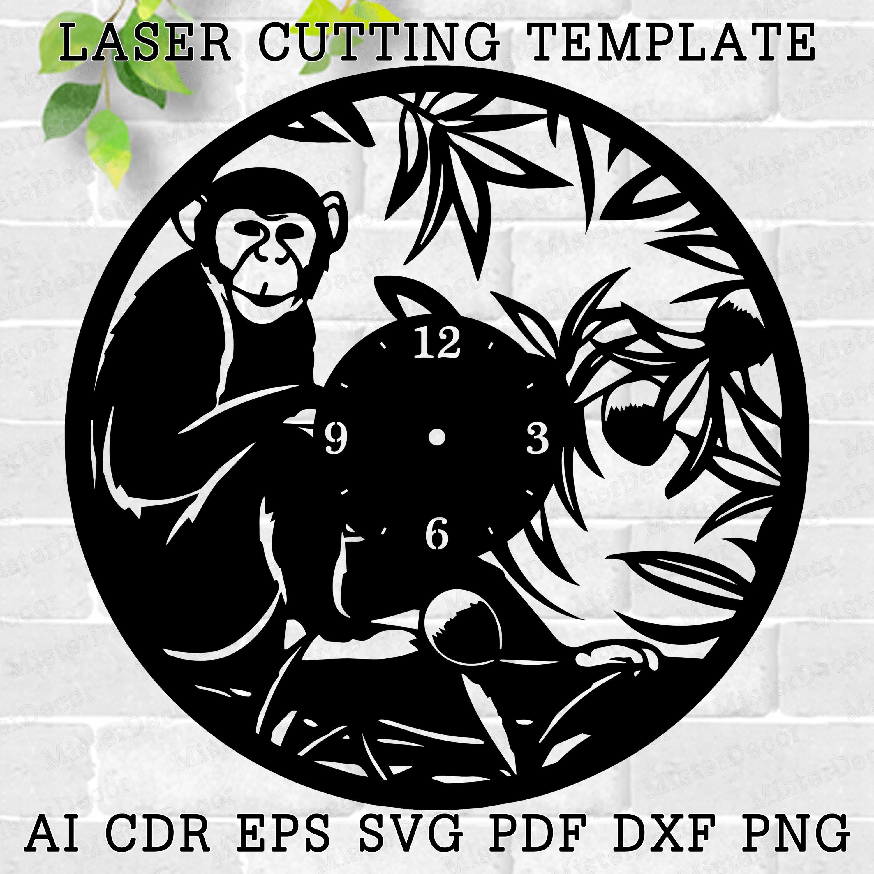Monkey Clock Laser Cut Files SVG Vector File Ai Cdr, Dxf, Eps, Pdf, Png ...