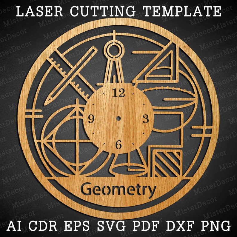 Geometry Wall Clock Laser Cut Files, SVG File. Vector File Ai, Cdr, Dxf ...