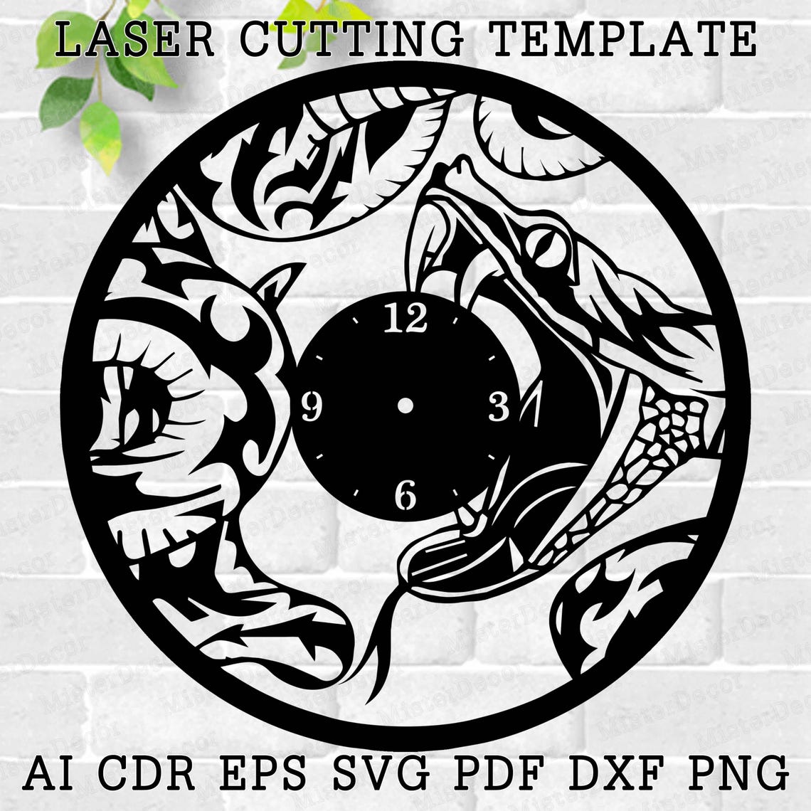 Snake Clock Laser Cut Files SVG Vector File Ai, Cdr, Dxf, Eps, Pdf, Png ...