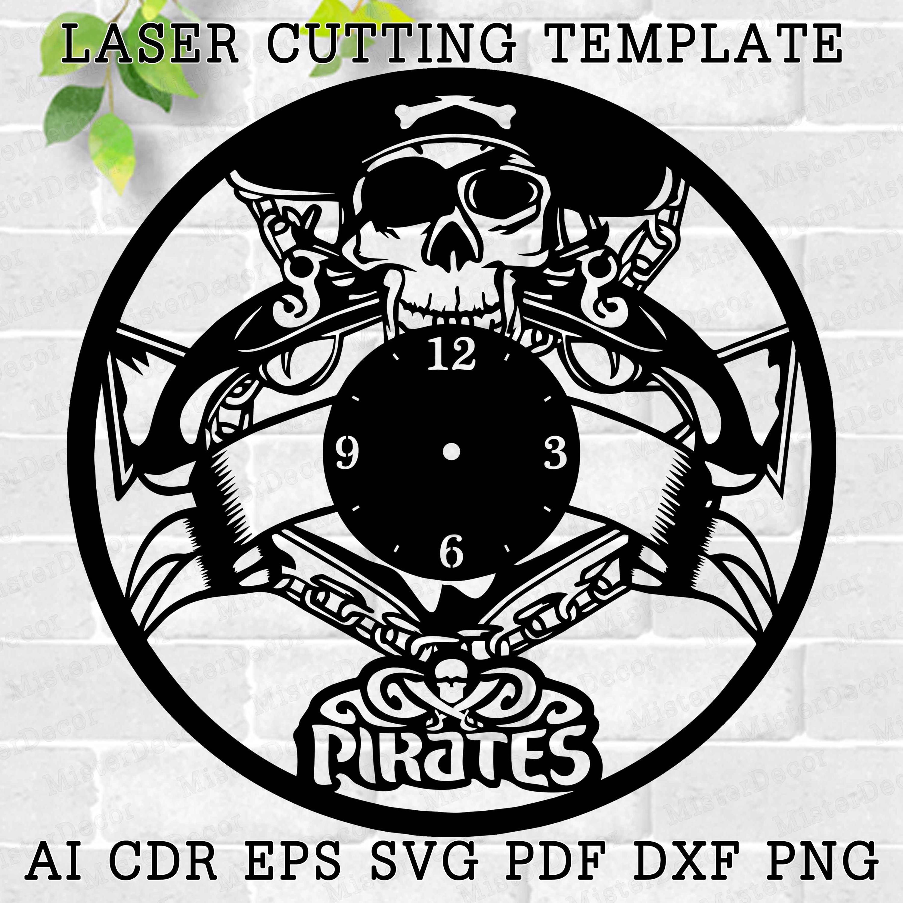 Pirate Clock Laser Cut Files SVG Vector File Ai, Cdr, Dxf Eps Pdf Png ...