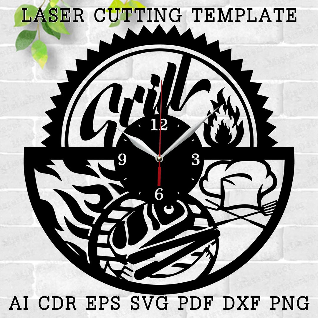 Grill Clock Laser Cut Files SVG File Vector File Ai Cdr Dxf Instant ...