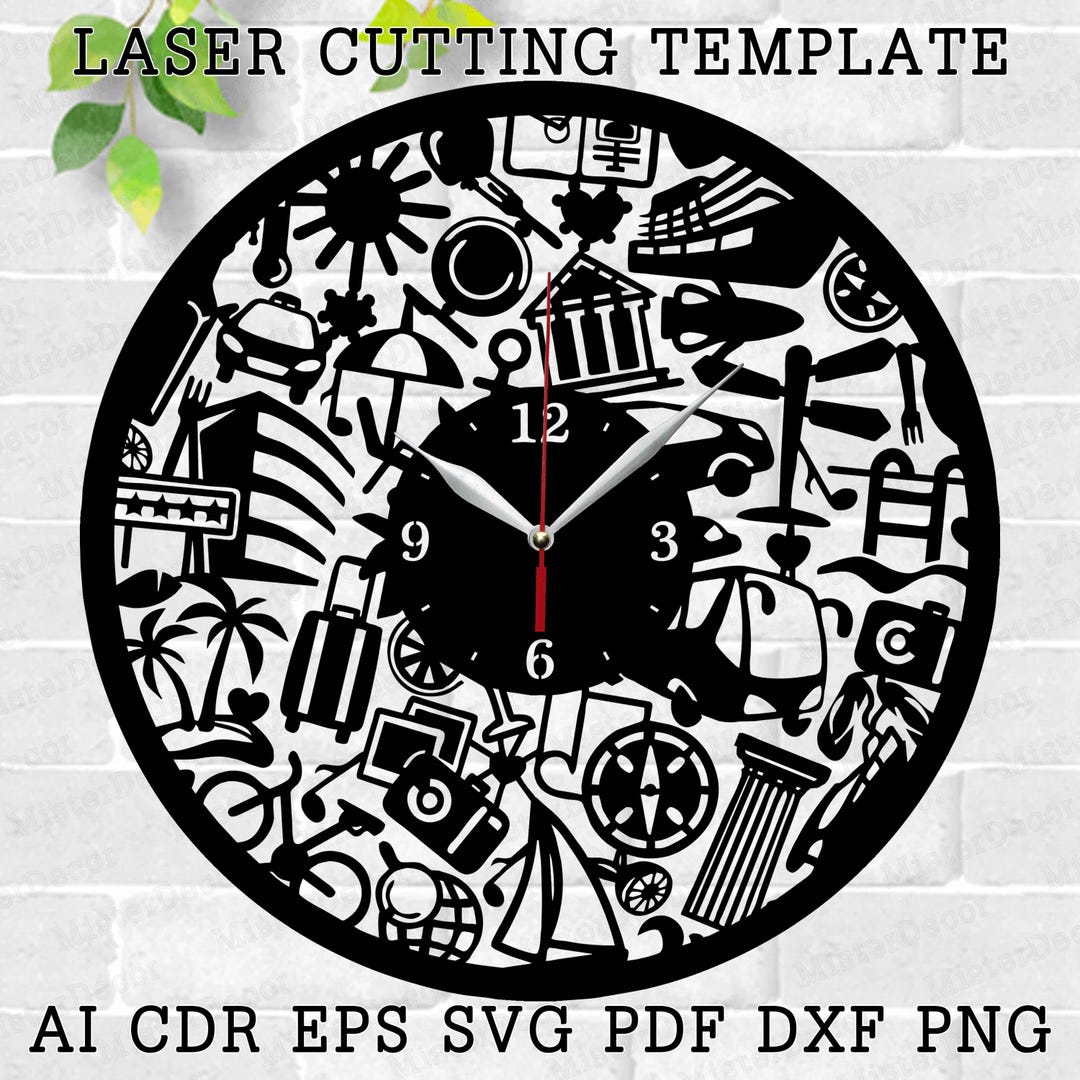 Travel Clock Laser Cut Files SVG File Vector File Ai Cdr Dxf Instant ...