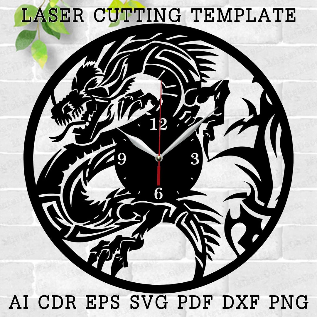 Dragon Clock Laser Cut Files SVG File Vector File Ai Cdr Dxf Instant ...