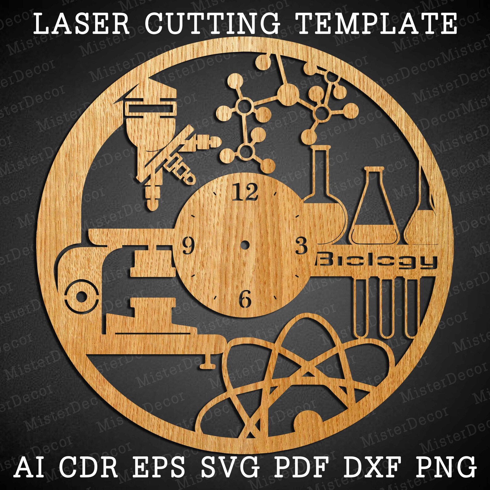 Biology Clock Science Laser Cut Files SVG File Vector File Ai Cdr Dxf ...