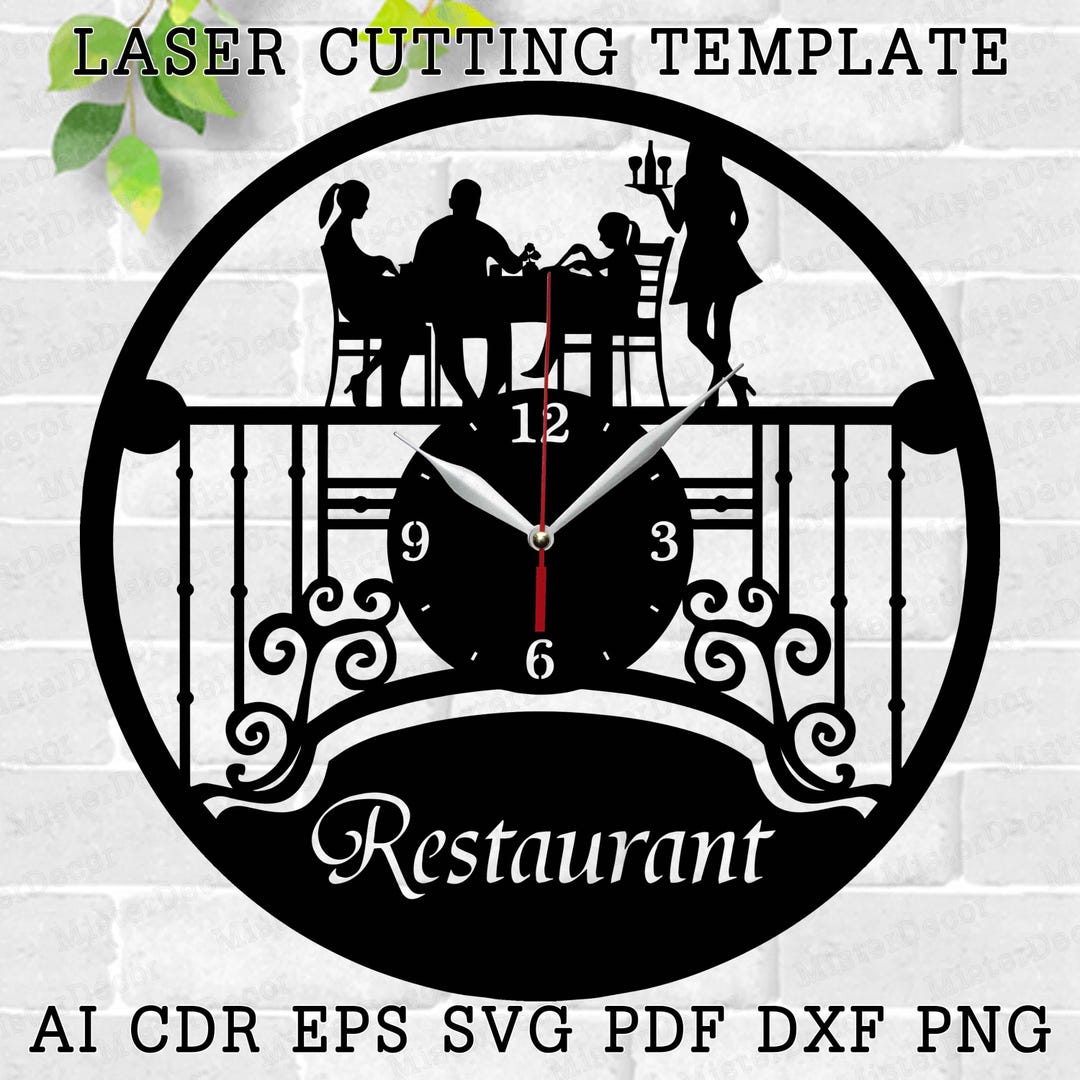 Restaurant Clock Laser Cut Files SVG Vector File Ai, Cdr, Dxf, Eps, Pdf ...