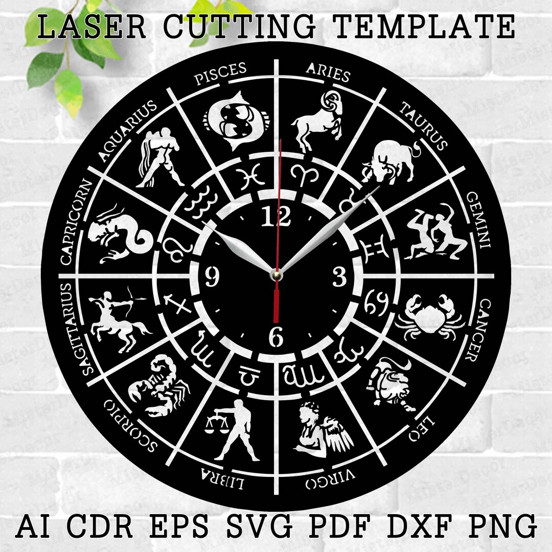 Zodiac Clock Laser Cut Files, SVG File Ai Cdr Dxf, Unique Digital ...