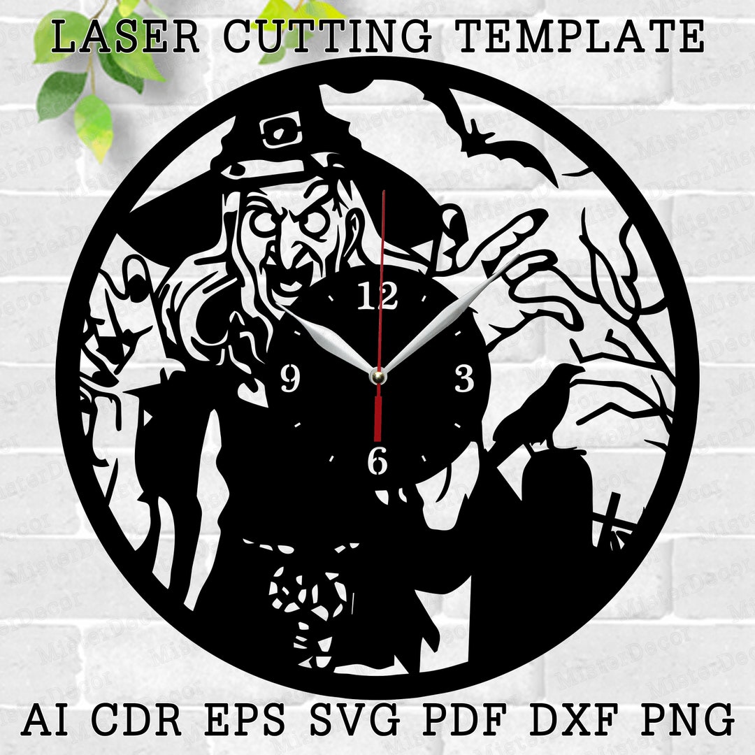 Witch Wall Clock Laser Cut Files, SVG File. Vector File Ai, Cdr, Dxf ...