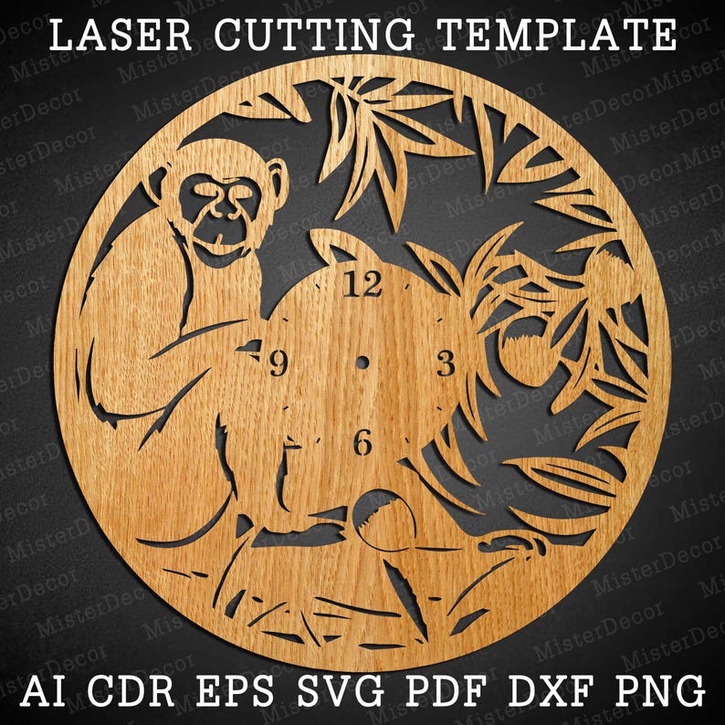 Monkey Clock Laser Cut Files SVG Vector File Ai Cdr, Dxf, Eps, Pdf, Png ...
