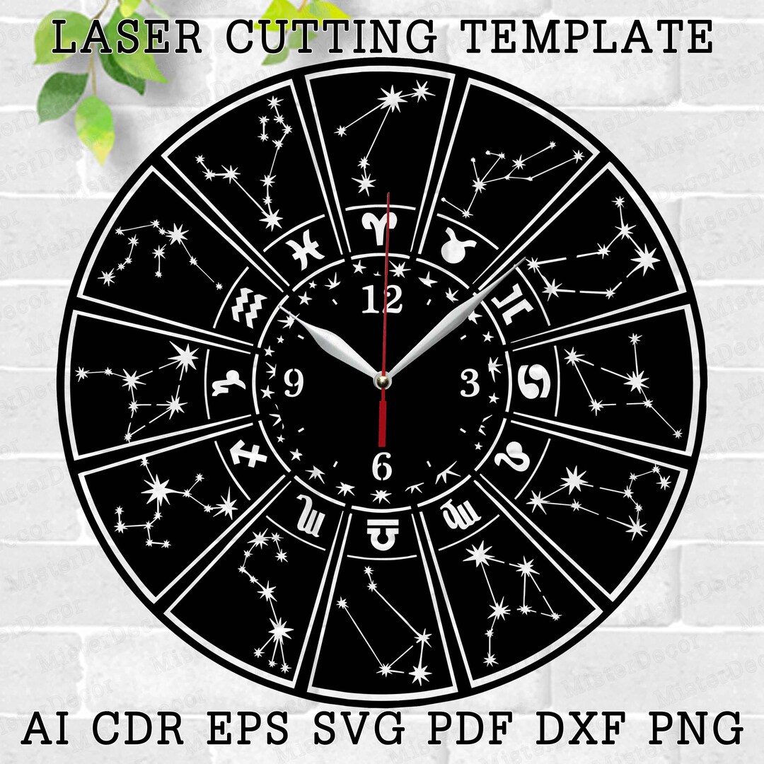 Horoscope Clock Laser Cut Files, SVG File Ai Cdr Dxf, Unique Digital ...