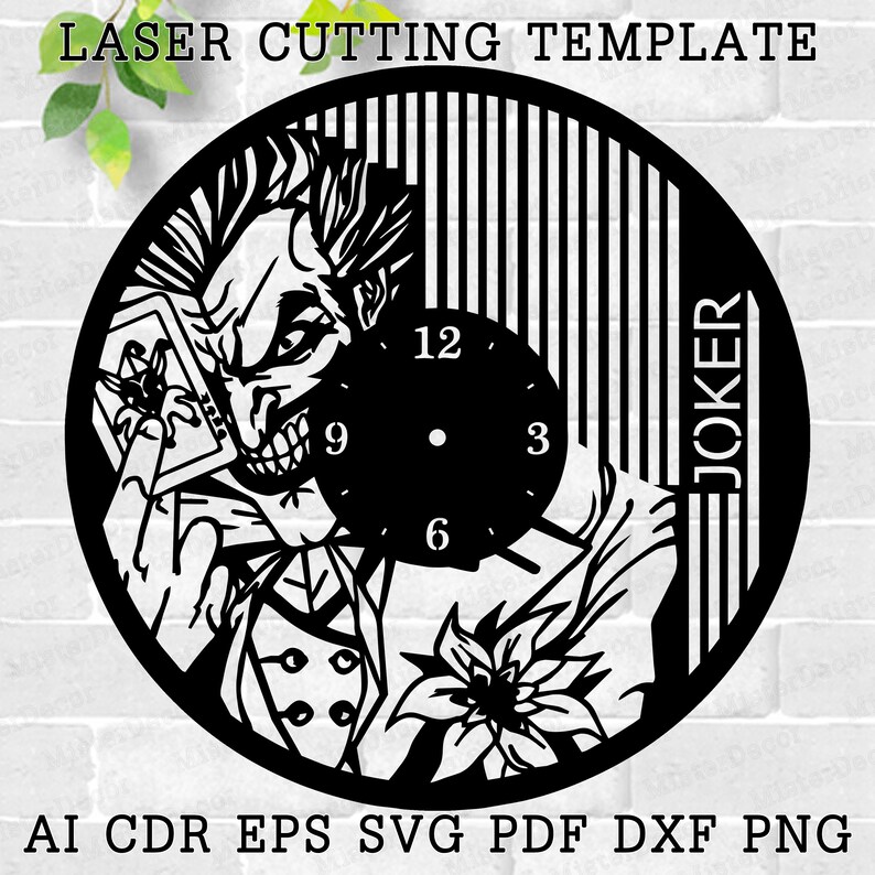 Joker Clock Laser Cut Files, SVG File. Vector File Ai, Cdr, Dxf Instant ...