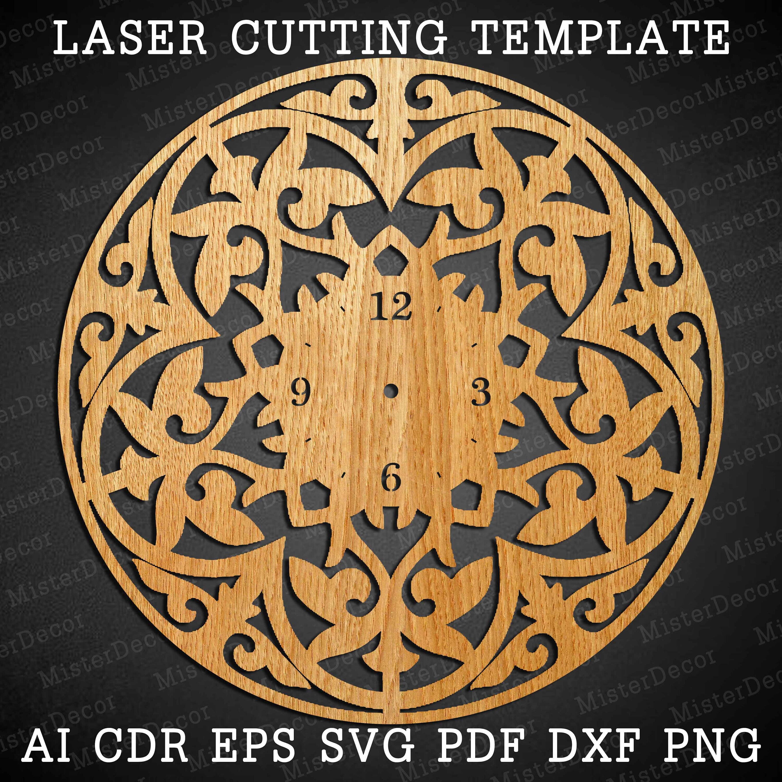 Abstract Wall Clock Laser Cut Files, SVG File. Vector File Ai, Cdr, Dxf ...