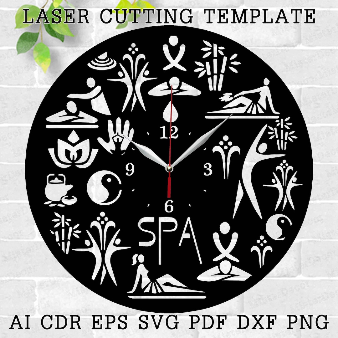 SPA Clock Laser Cut Files SVG Vector File Ai, Cdr, Dxf, Eps Pdf Png ...