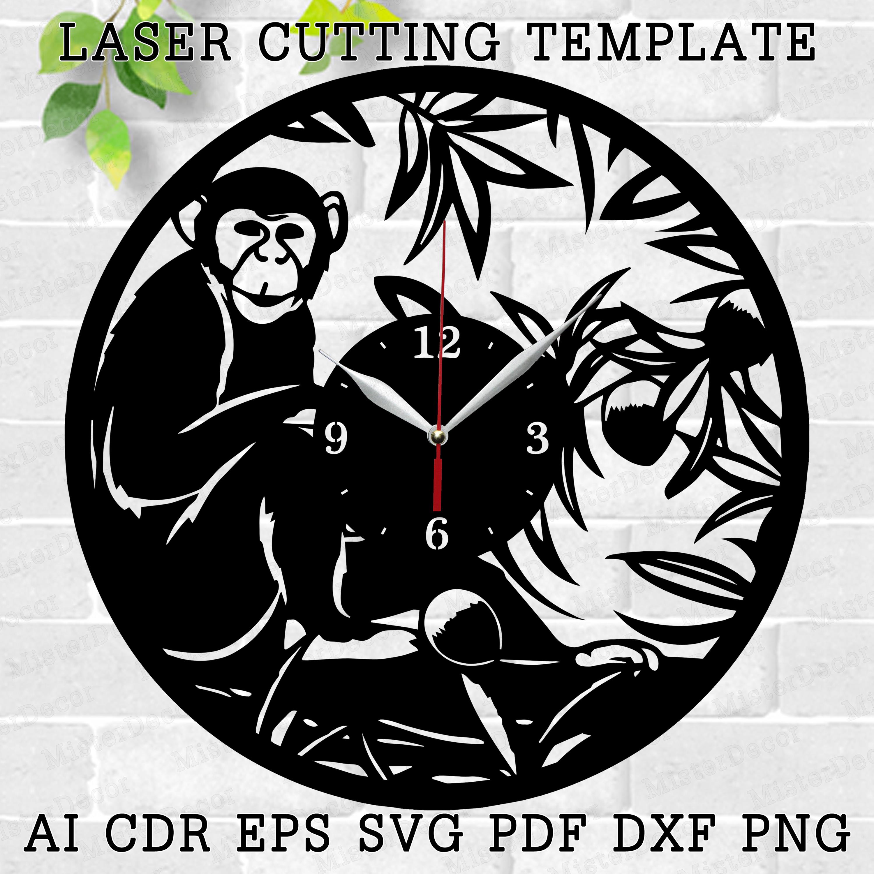 Monkey Clock Laser Cut Files SVG Vector File Ai Cdr, Dxf, Eps, Pdf, Png Download Digital Design ...