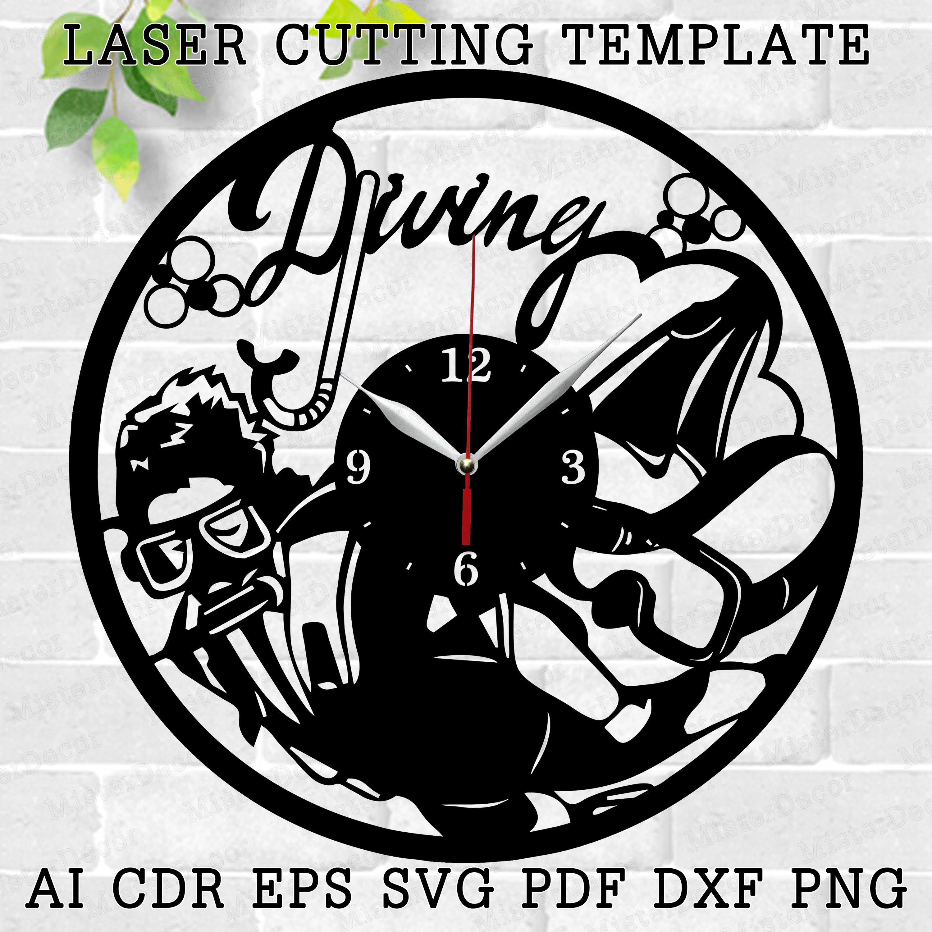 Diver Clock Laser Cut Files SVG File. Vector File Ai Cdr Dxf Instant ...
