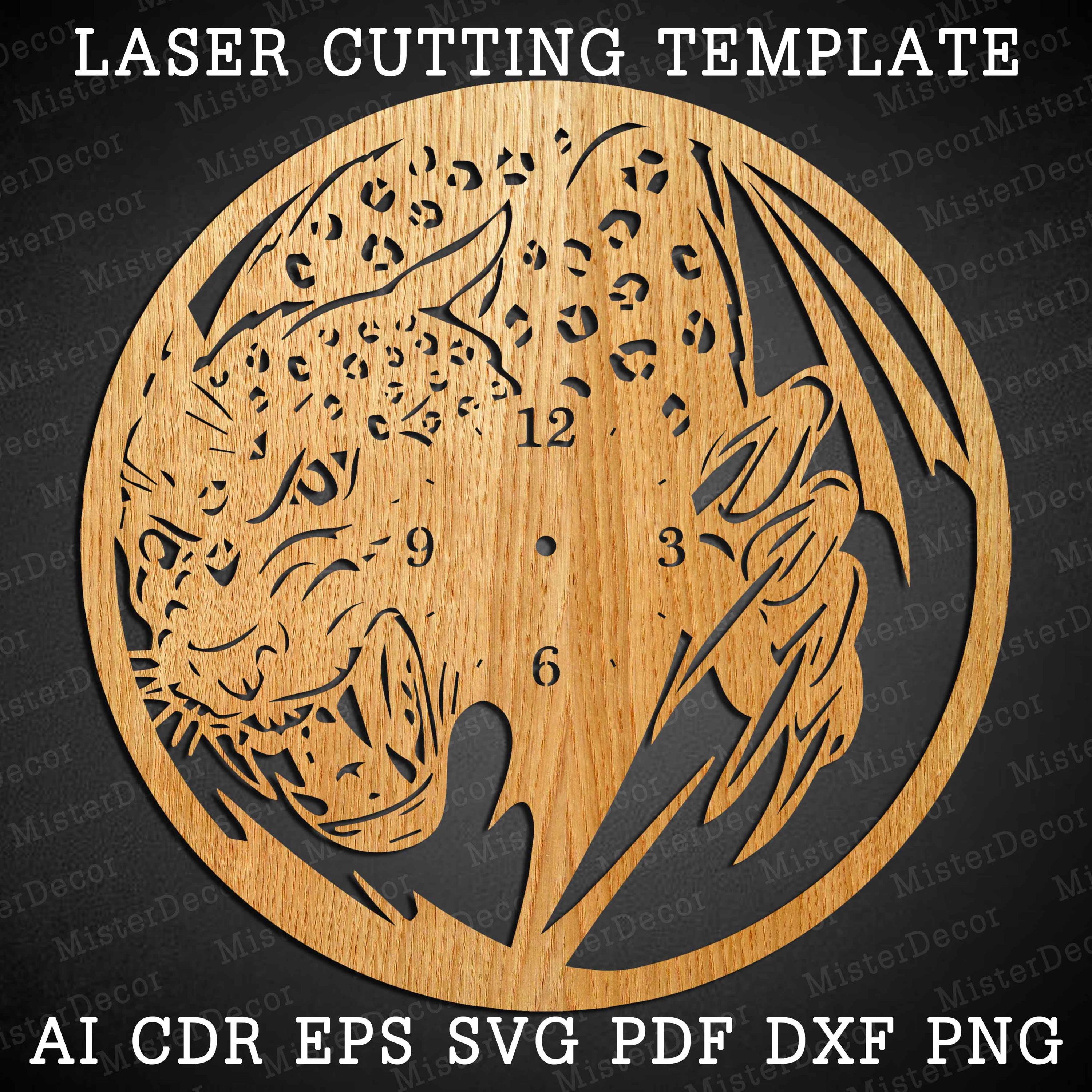 Cheetah Clock Laser Cut Files SVG File Vector File Ai Cdr Dxf Instant ...