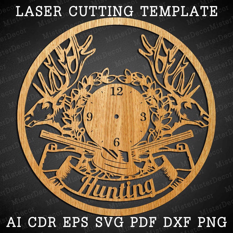 Hunting Clock Laser Cut Files SVG File Vector File Ai Cdr Dxf Instant ...