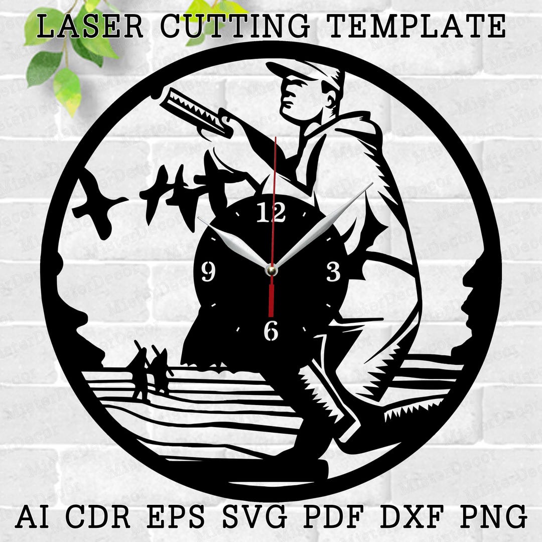 Hunter Clock Laser Cut Files SVG File Vector File Ai Cdr Dxf Instant ...