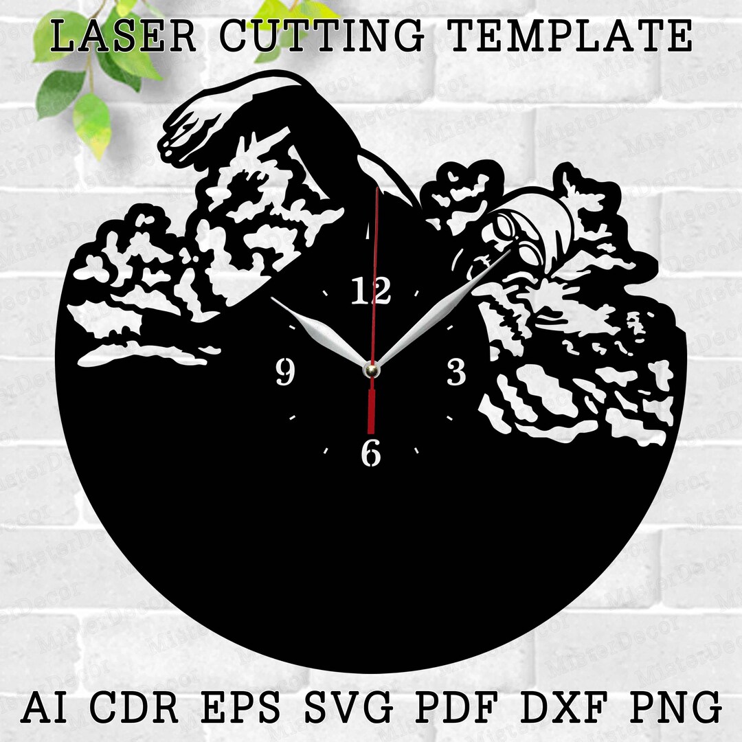 Swimming Clock Laser Cut Files, SVG File Ai Cdr Dxf, EPS Unique Digital ...