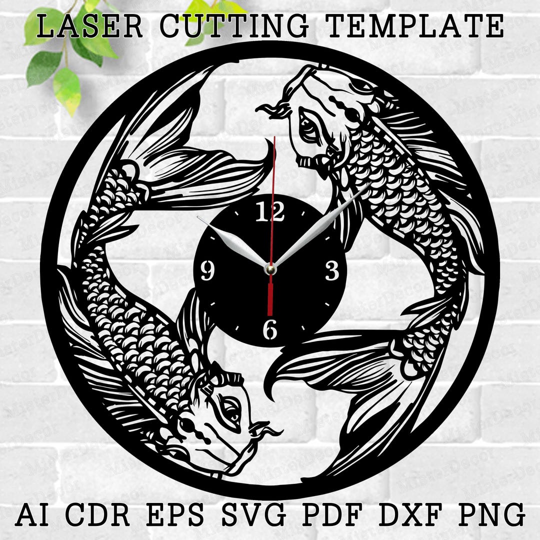 Fishs Clock Laser Cut Files SVG File Vector File Ai Cdr Dxf Instant ...