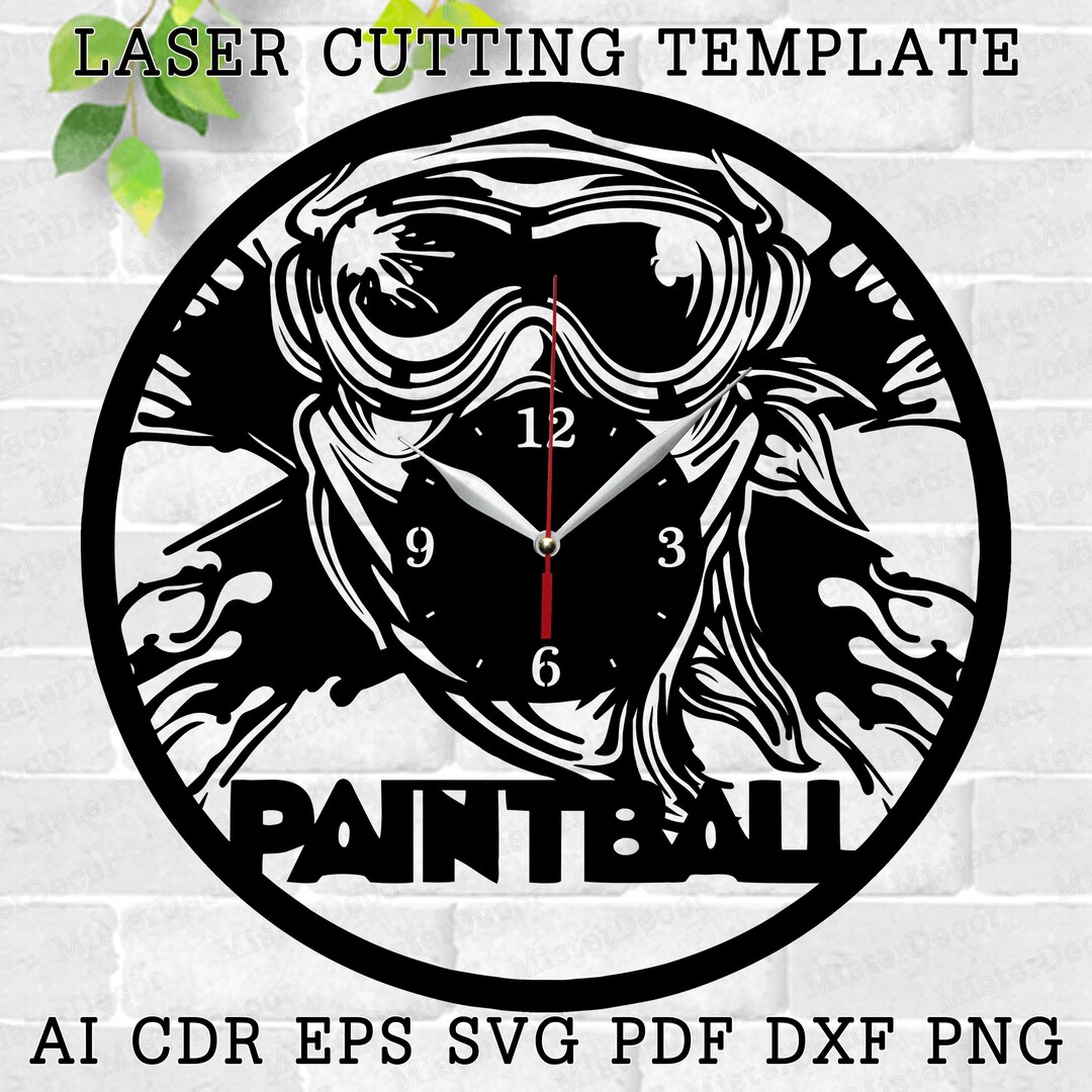 Paintball Clock Laser Cut Files SVG Vector File Ai Cdr Dxf Eps Pdf Png ...