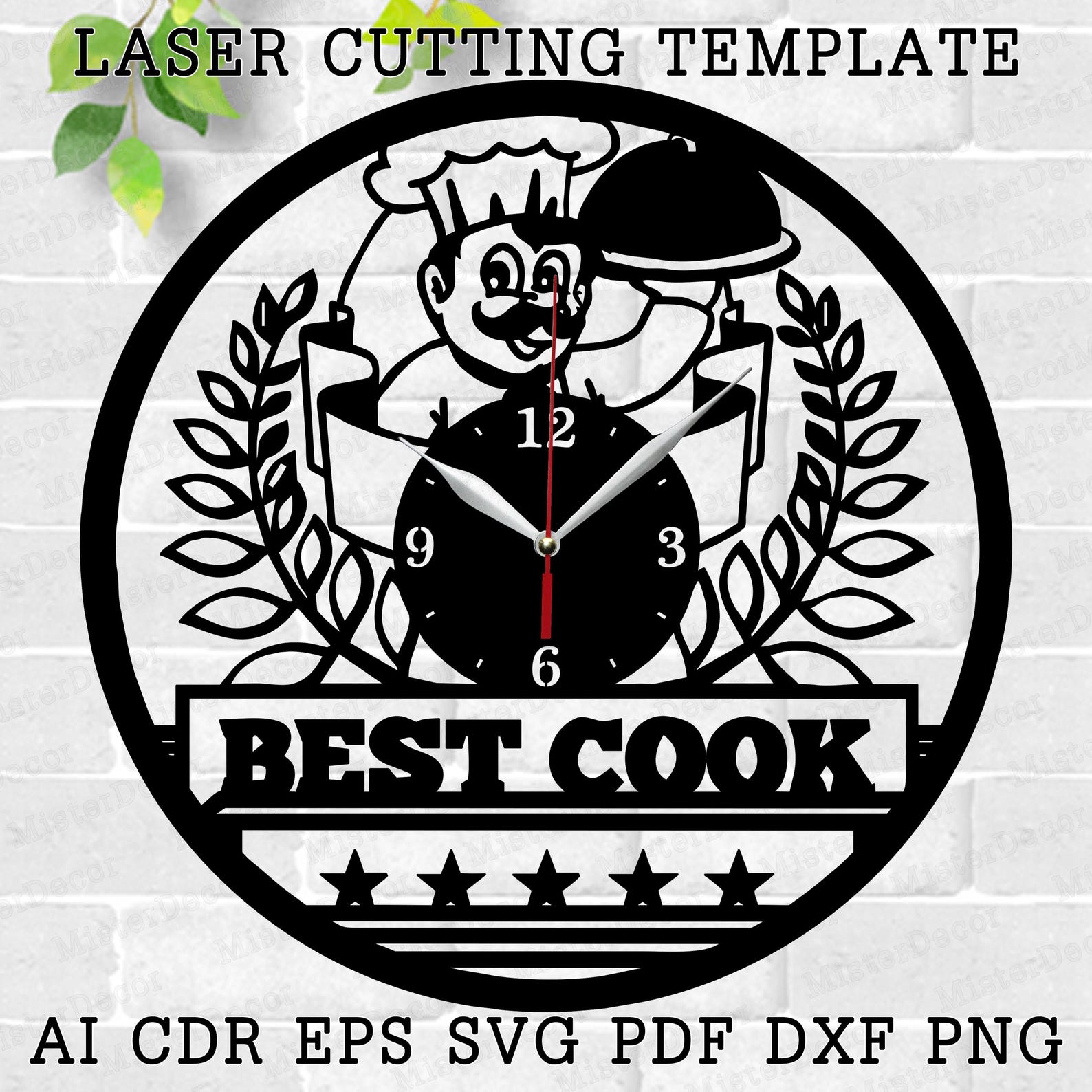 Chef Clock Laser Cut Files SVG File Vector File Ai Cdr Dxf Instant ...