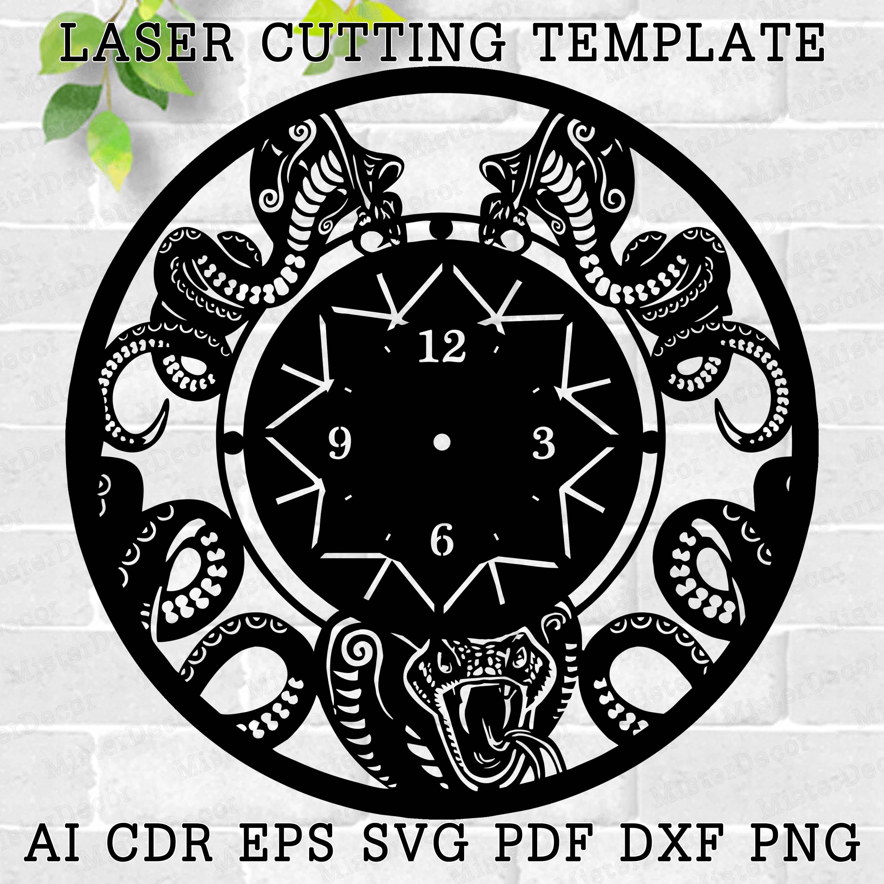 Cobra Snake Clock Laser Cut Files SVG Vector File Ai, Cdr, Dxf, Eps ...