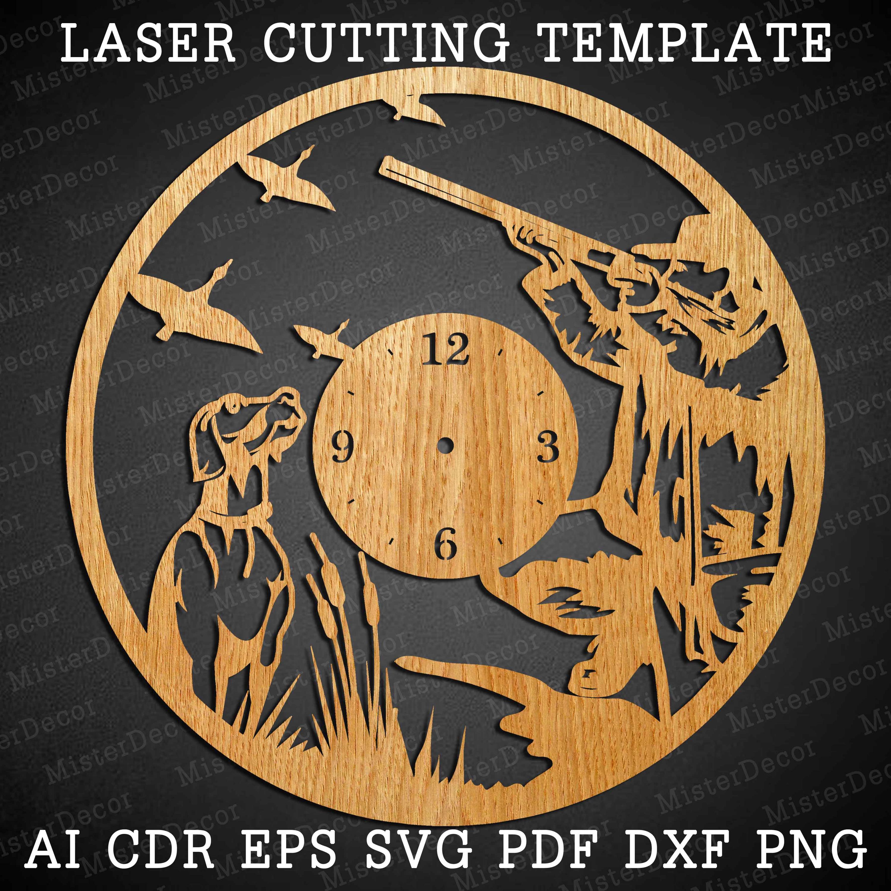 Duck Hunter Clock Laser Cut Files SVG File Vector File Ai Cdr Dxf ...