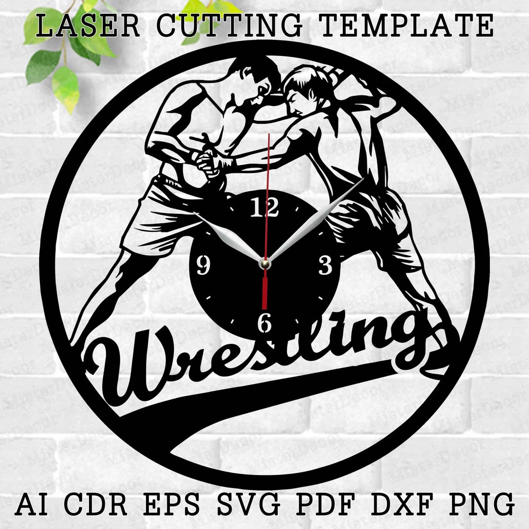 Wrestling Clock Laser Cut Files, SVG File Vector File Ai Cdr Dxf ...