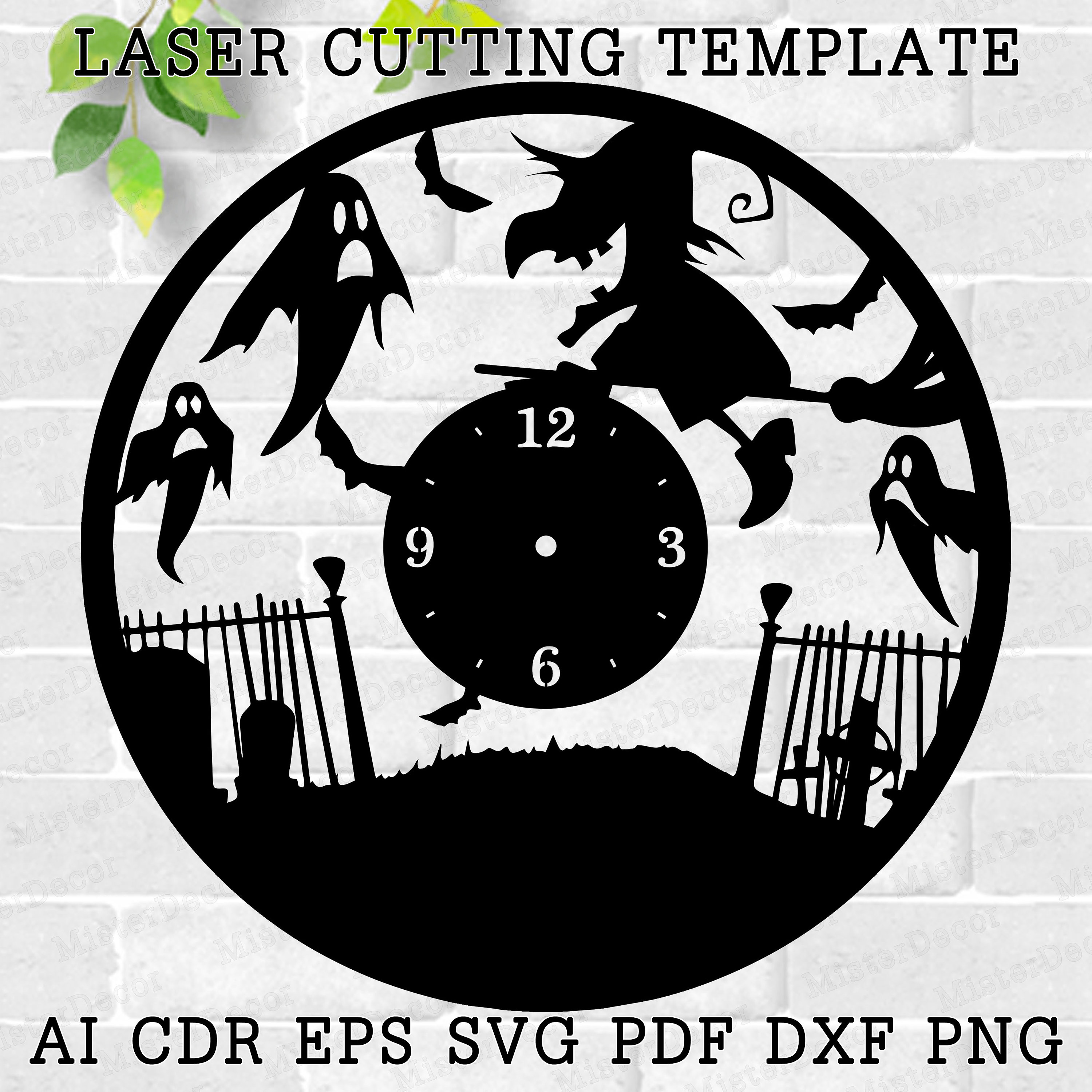 Horror Witches Clock Laser Cut Files, SVG File. Vector File Ai, Cdr ...