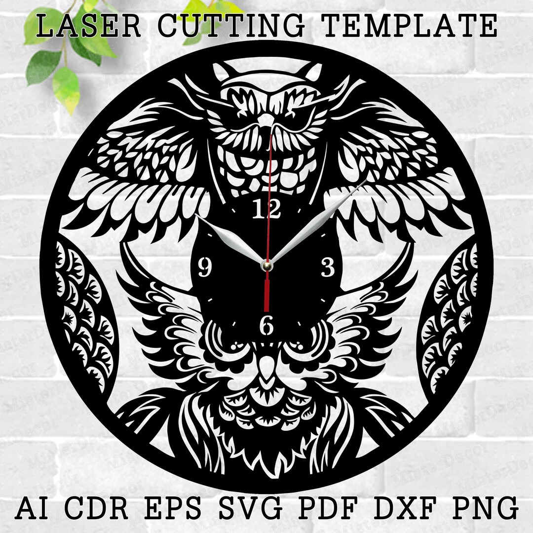 Owl Clock Laser Cut Files SVG Vector File Ai, Cdr, Dxf, Eps Pdf Png ...