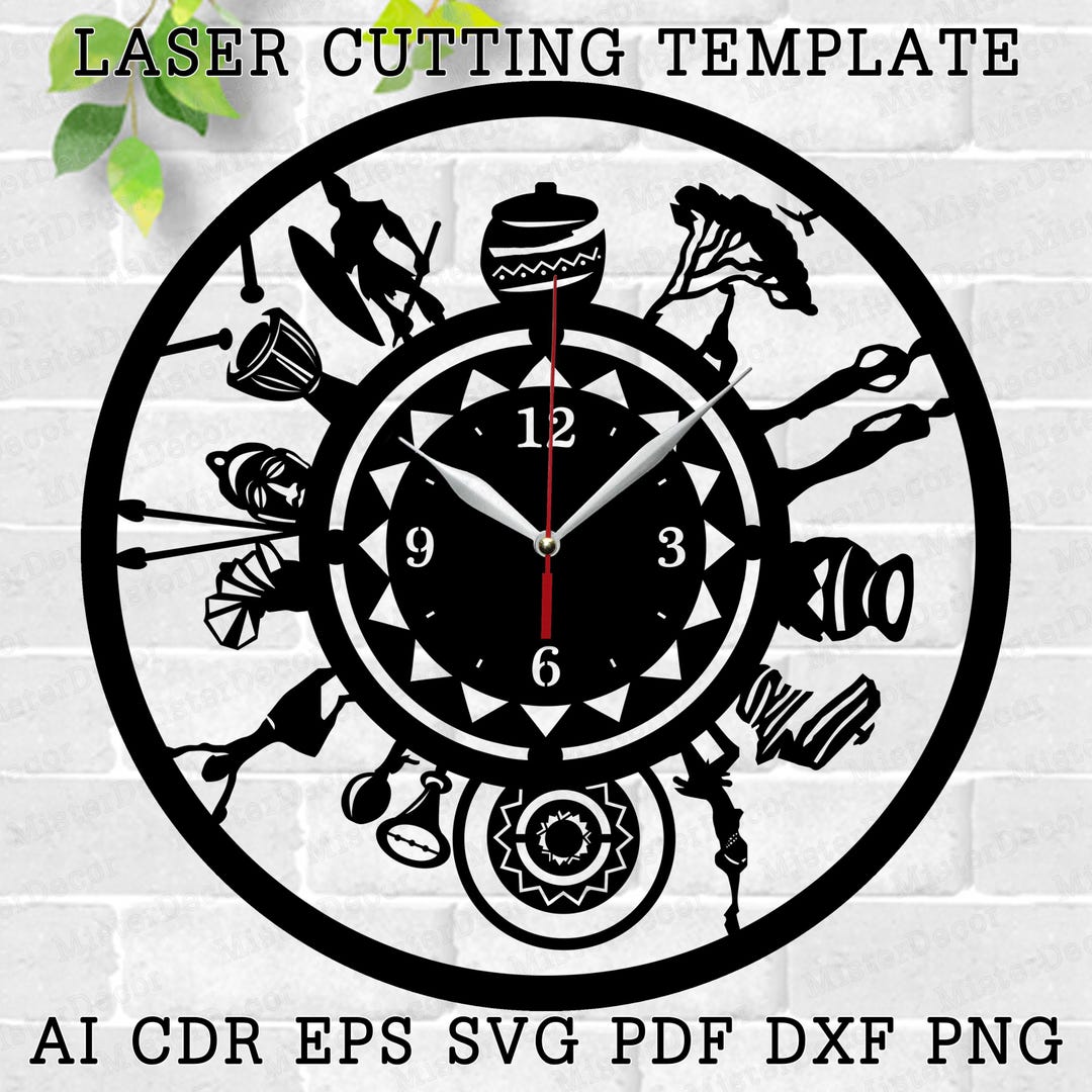 Africa Clock Laser Cut Files, SVG File. Vector File Ai, Cdr, Dxf ...