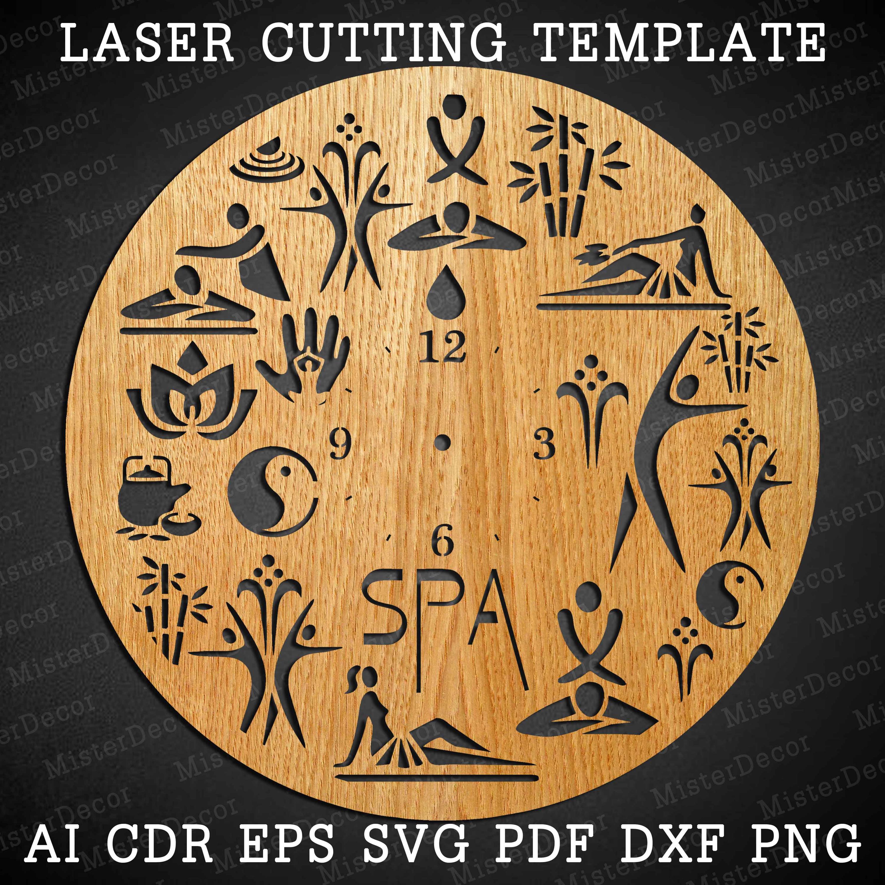 SPA Clock Laser Cut Files SVG Vector File Ai, Cdr, Dxf, Eps Pdf Png ...