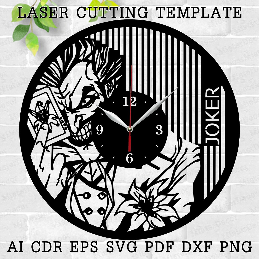 Joker Clock Laser Cut Files, SVG File. Vector File Ai, Cdr, Dxf Instant ...
