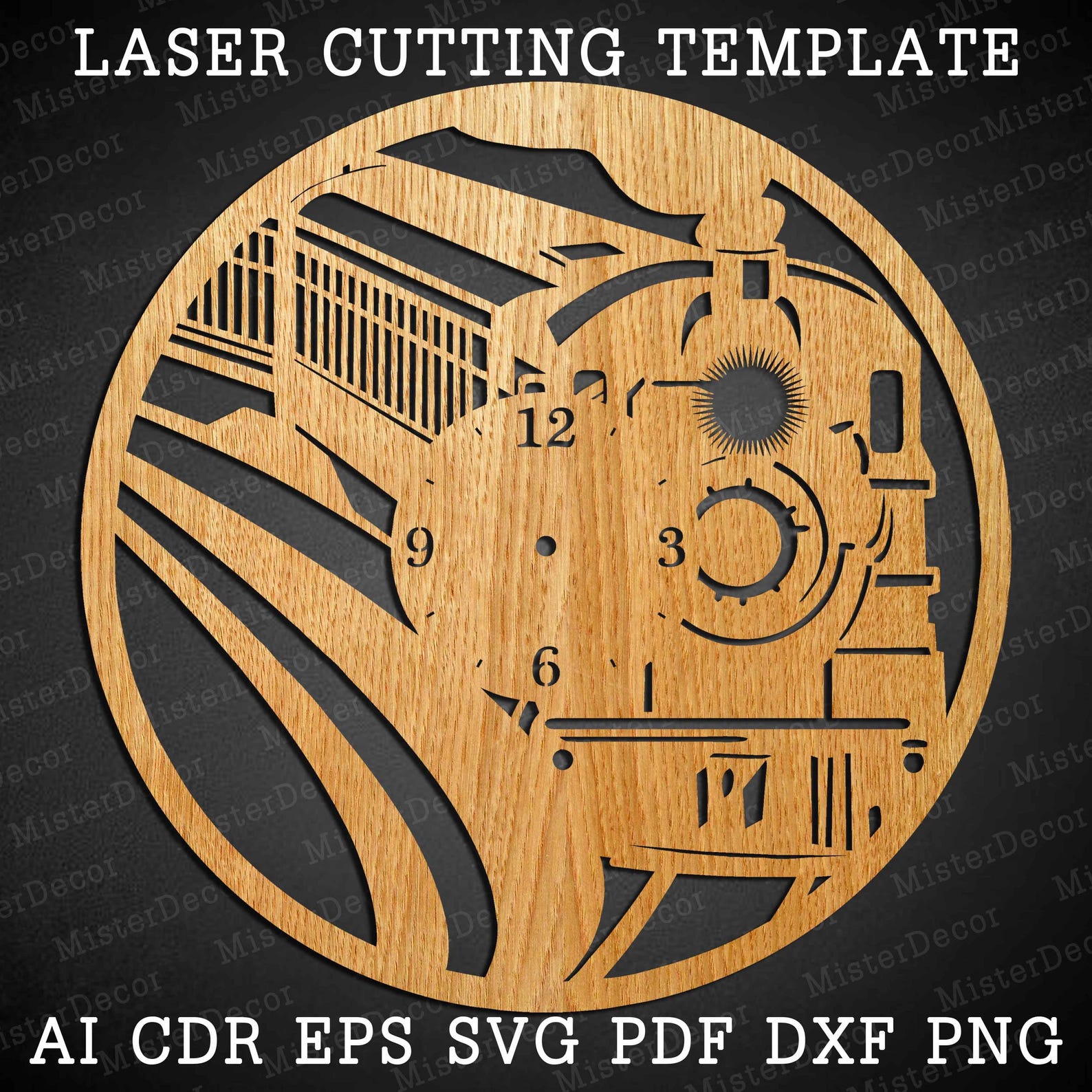 Railway Clock Laser Cut Files SVG Vector File Ai Cdr Dxf, Eps, Pdf, Png ...