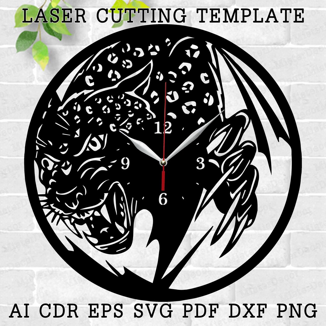 Cheetah Clock Laser Cut Files SVG File Vector File Ai Cdr Dxf Instant ...