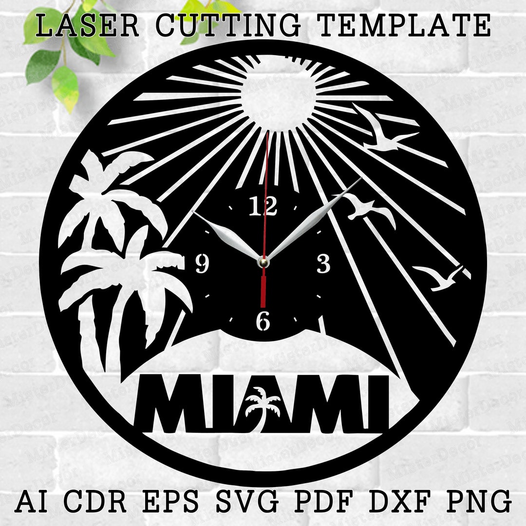 Miami City Clock Laser Cut Files, SVG File. Vector File Ai, Cdr, Dxf ...
