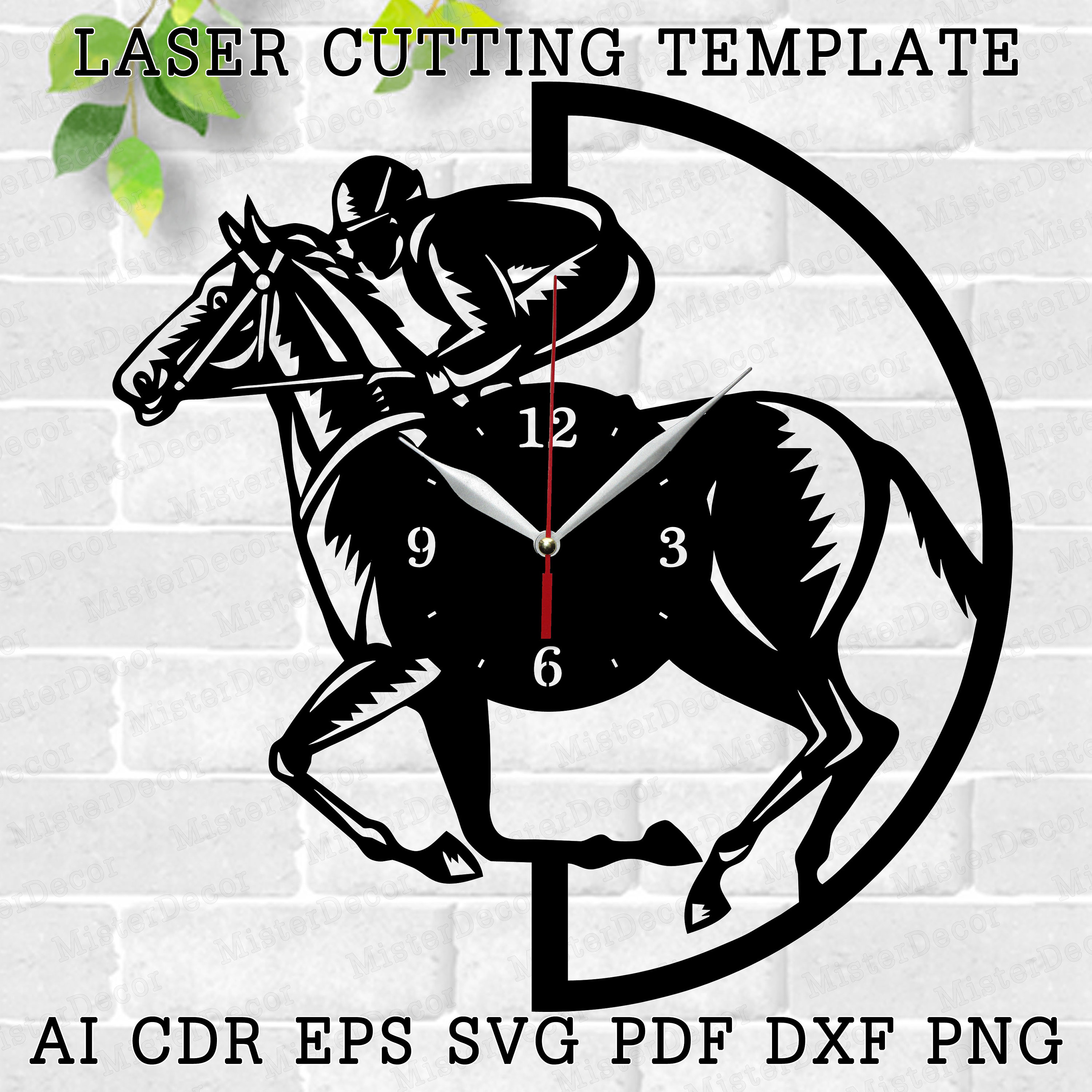 Horse Racing Clock Laser Cut Files, SVG File. Vector File Ai, Cdr, Dxf ...