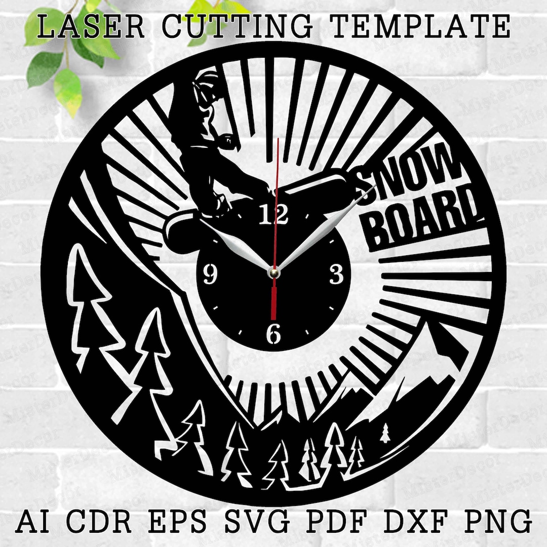 Snowboard Clock Laser Cut Files SVG Vector File Ai, Cdr, Dxf, Eps Pdf ...