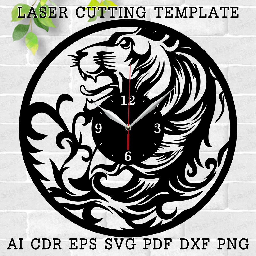 Lion Clock Laser Cut Files SVG Vector File Ai, Cdr, Dxf, Eps, Pdf, Png ...