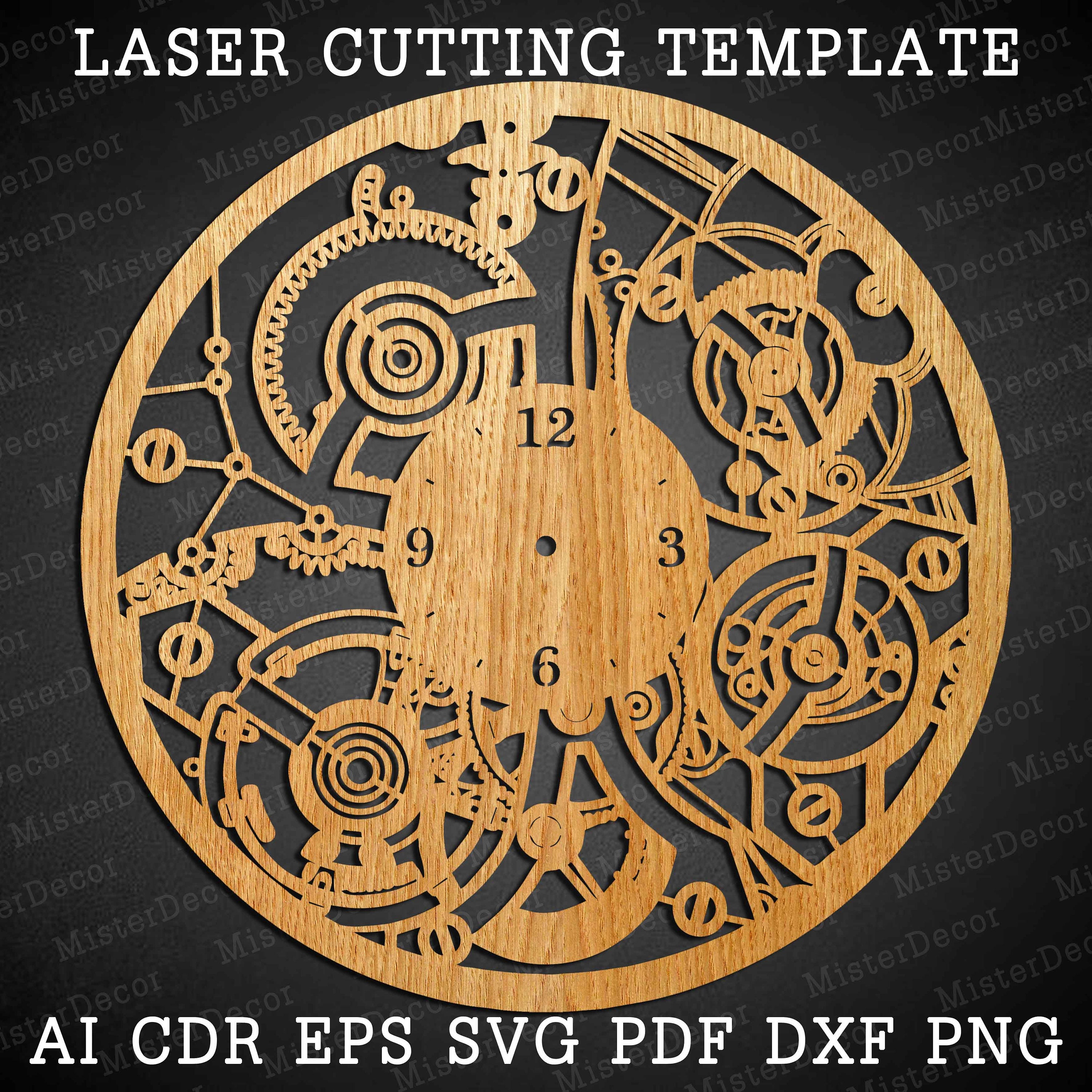 Clockwork Clock Laser Cut Files, SVG File. Vector File Ai, Cdr, Dxf ...