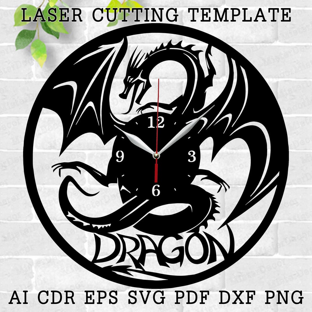 Dragon Clock Laser Cut Files SVG File Vector File Ai Cdr Dxf Instant ...
