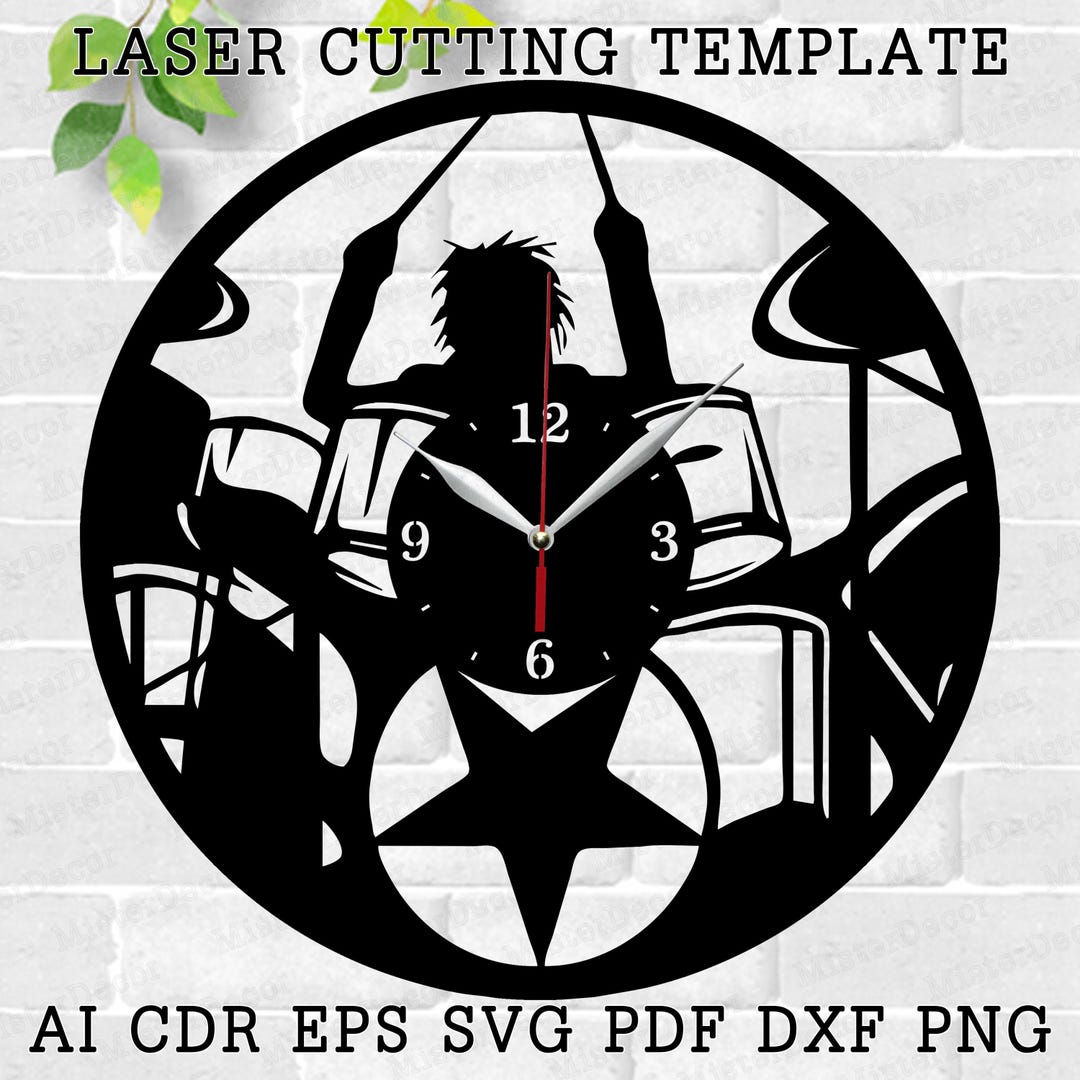 Drummer Clock Laser Cut Files SVG File Vector File Ai Cdr Dxf Instant ...