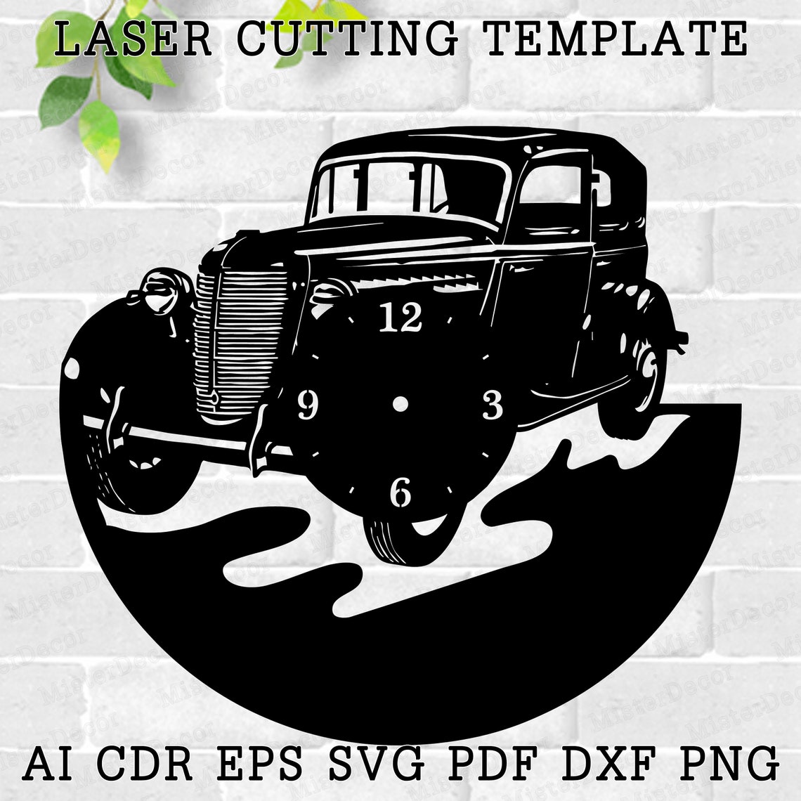 Vintage Retro Car Wall Clock Laser Cut Files, SVG File. Vector File Ai ...