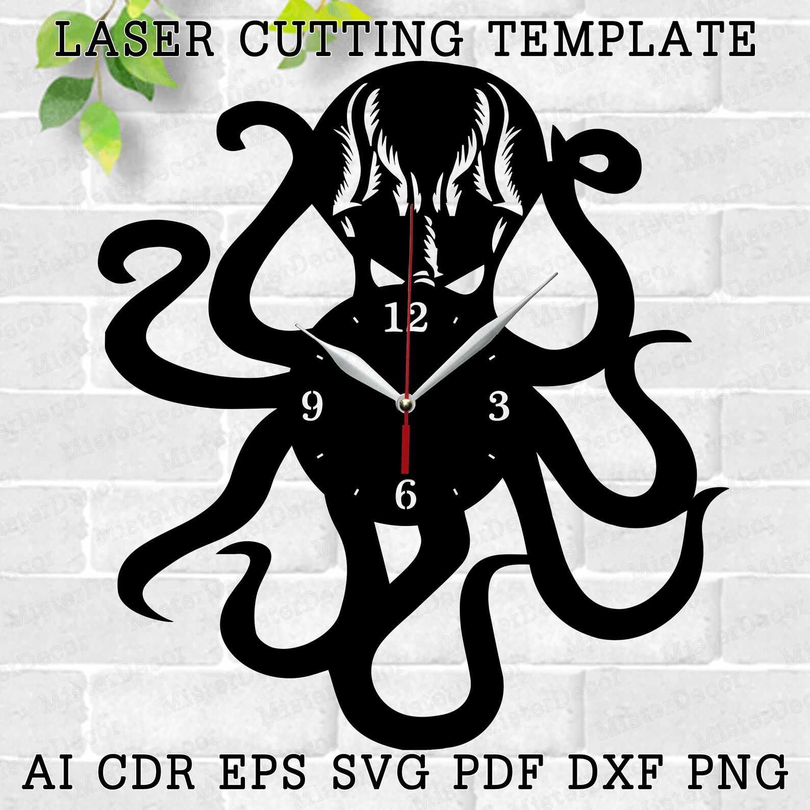 Octopus Clock Laser Cut Files, SVG File. Vector File Ai, Cdr, Dxf ...
