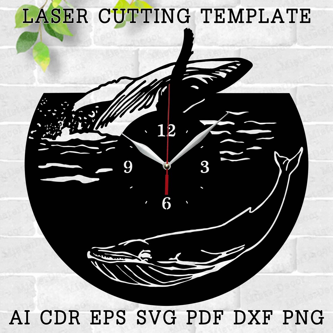 Whale Clock Laser Cut Files, SVG File Ai Cdr Dxf, EPS Unique Digital ...