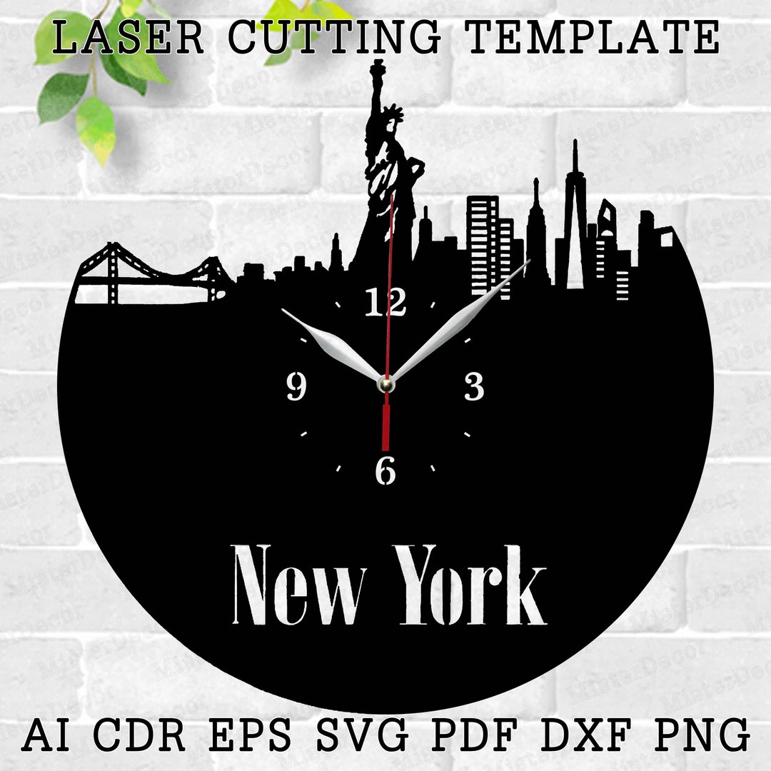 New York Wall Clock Laser Cut Files, SVG File. Vector File Ai, Cdr, Dxf ...