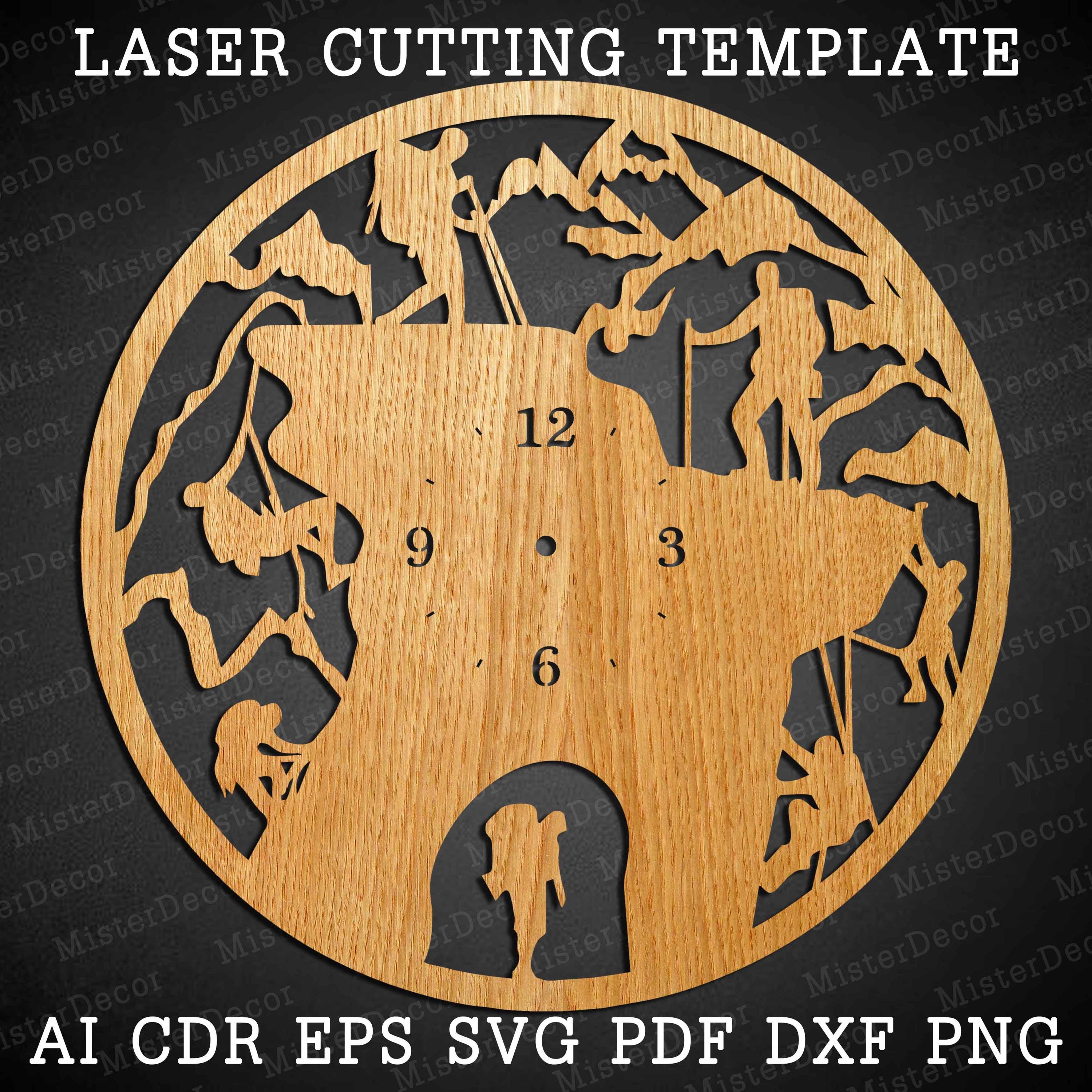Mountain Climbing Clock Laser Cut Files, SVG File. Vector File Ai Cdr ...