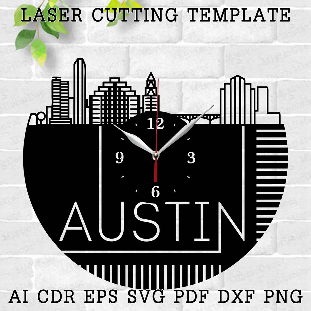 Austin Wall Clock Laser Cut Files, SVG File. Vector File Ai Cdr Dxf ...