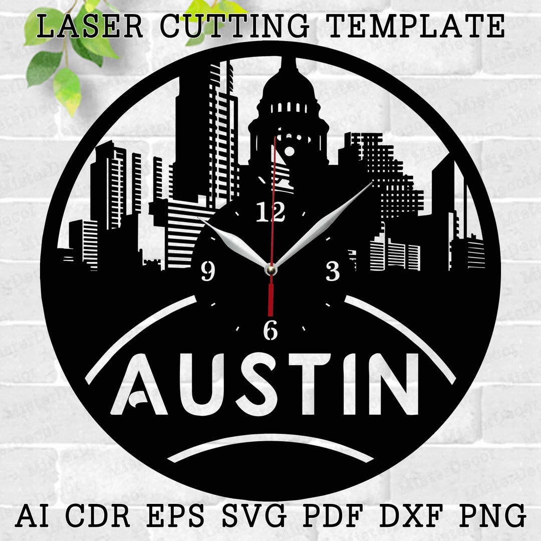 Austin Wall Clock Laser Cut Files, SVG File. Vector File Ai Cdr Dxf ...