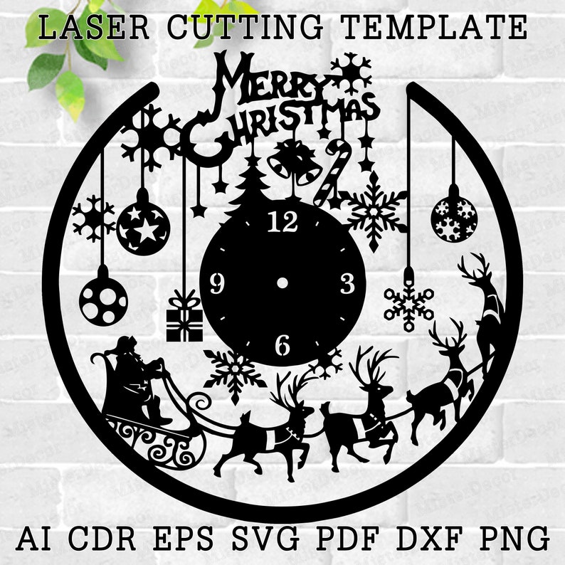 Merry Christmas SVG Clock Laser Cut Files, Vector File Ai, Cdr, Dxf ...